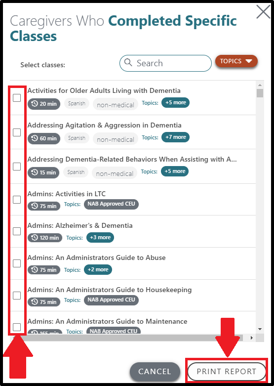 How do I generate a report for a specific class? – CareAcademy
