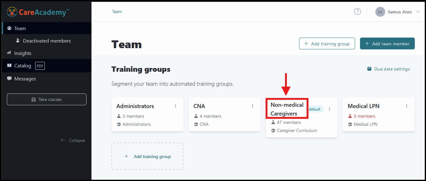 Team: Enrollment options for annual training in a curriculum – CareAcademy