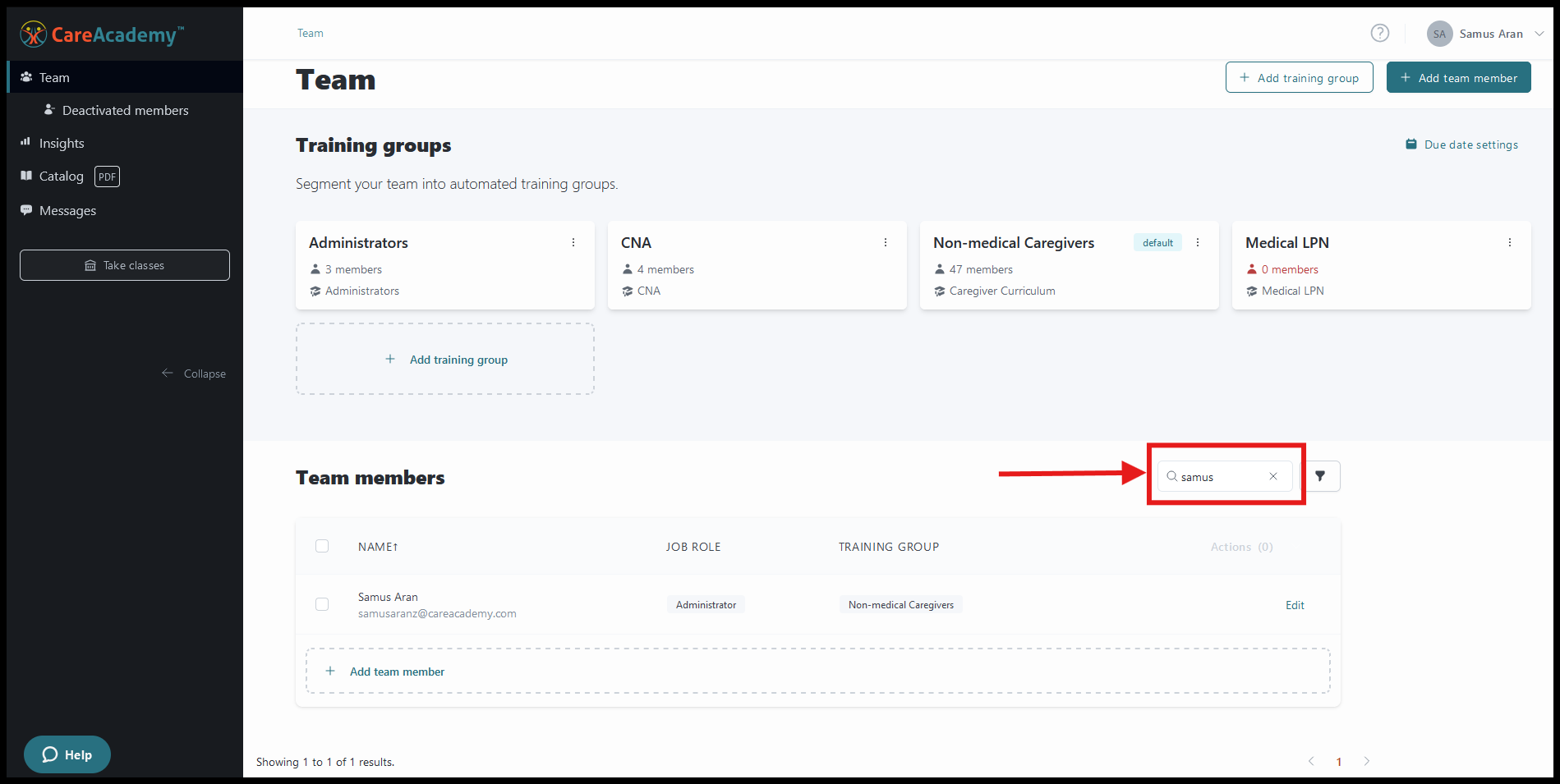 How do I edit a team member's information on the dashboard? – CareAcademy